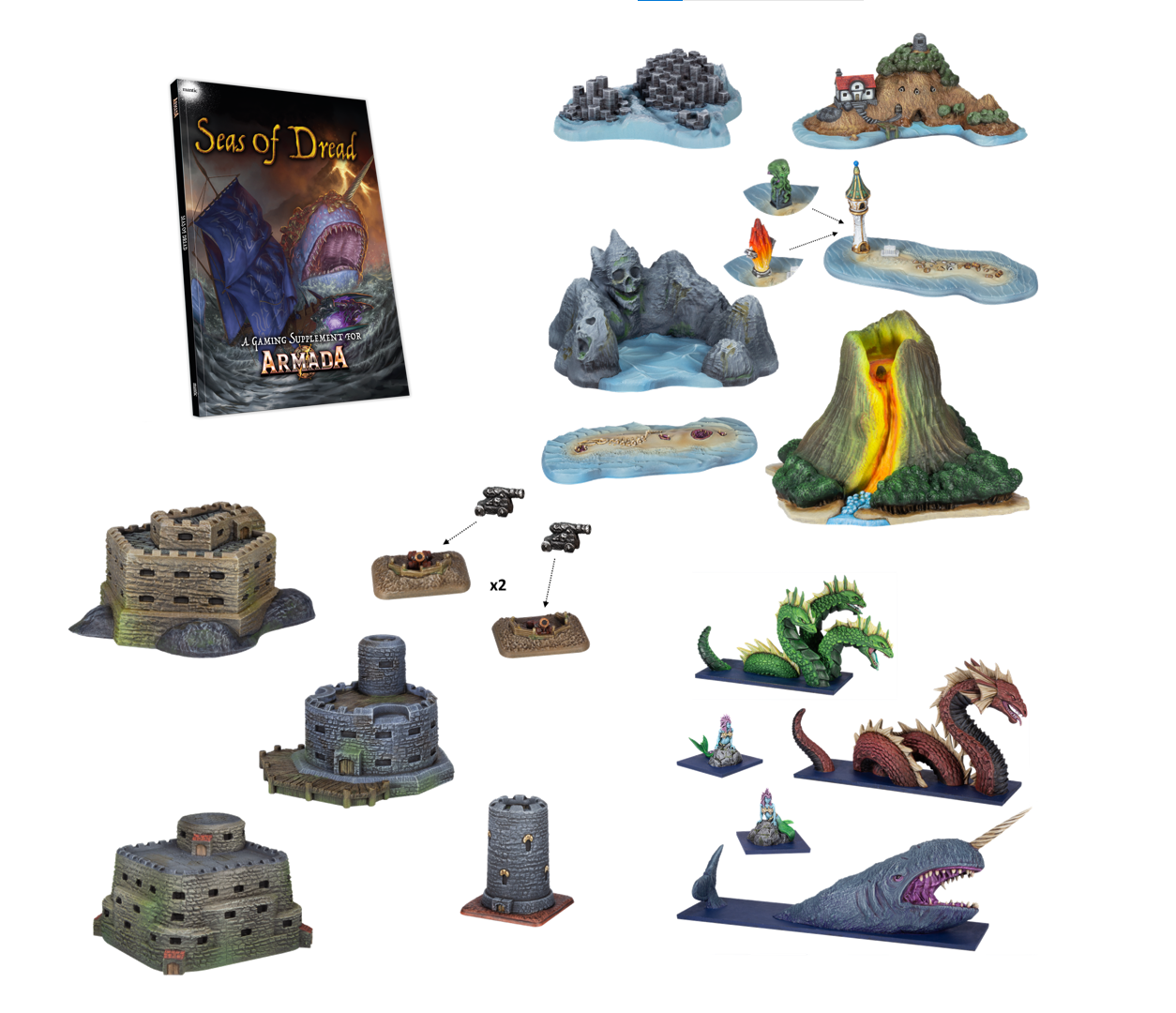 Seas of Dread, Terrain and Sea Monsters Bundle - Mantic Games